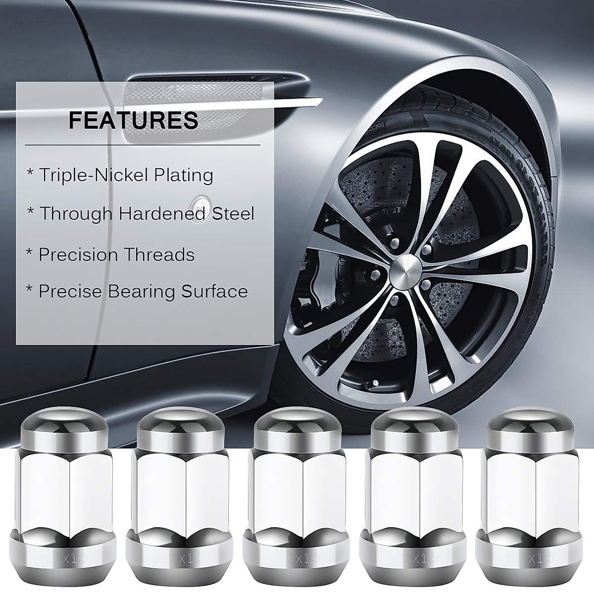 Chrome Lug Nuts - 12x1.5 Closed End Bulge Acorn Lug Nuts - Cone Seat - 19mm Hex Wheel Lug Nuts Compatible for 2009-2019 Ford Escape, 2012-2019 Ford Focus, 2009-2019 Ford Fusion, Pack of 20 Pcs