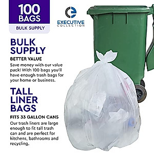 33 Gallon Trash Bags - 100 Count - 33" x 40" Clear Plastic Garbage Bags Tall Can Liners - Cleaning Products for Home, Office Bulk Trash, Light Residential or Commercial Waste, Indoor and Outdoor Use