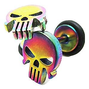 Skull Metal Cutout Stud Post Earrings - New - Pair! - Four Colors to Choose From (Anodized Multi-Colored)