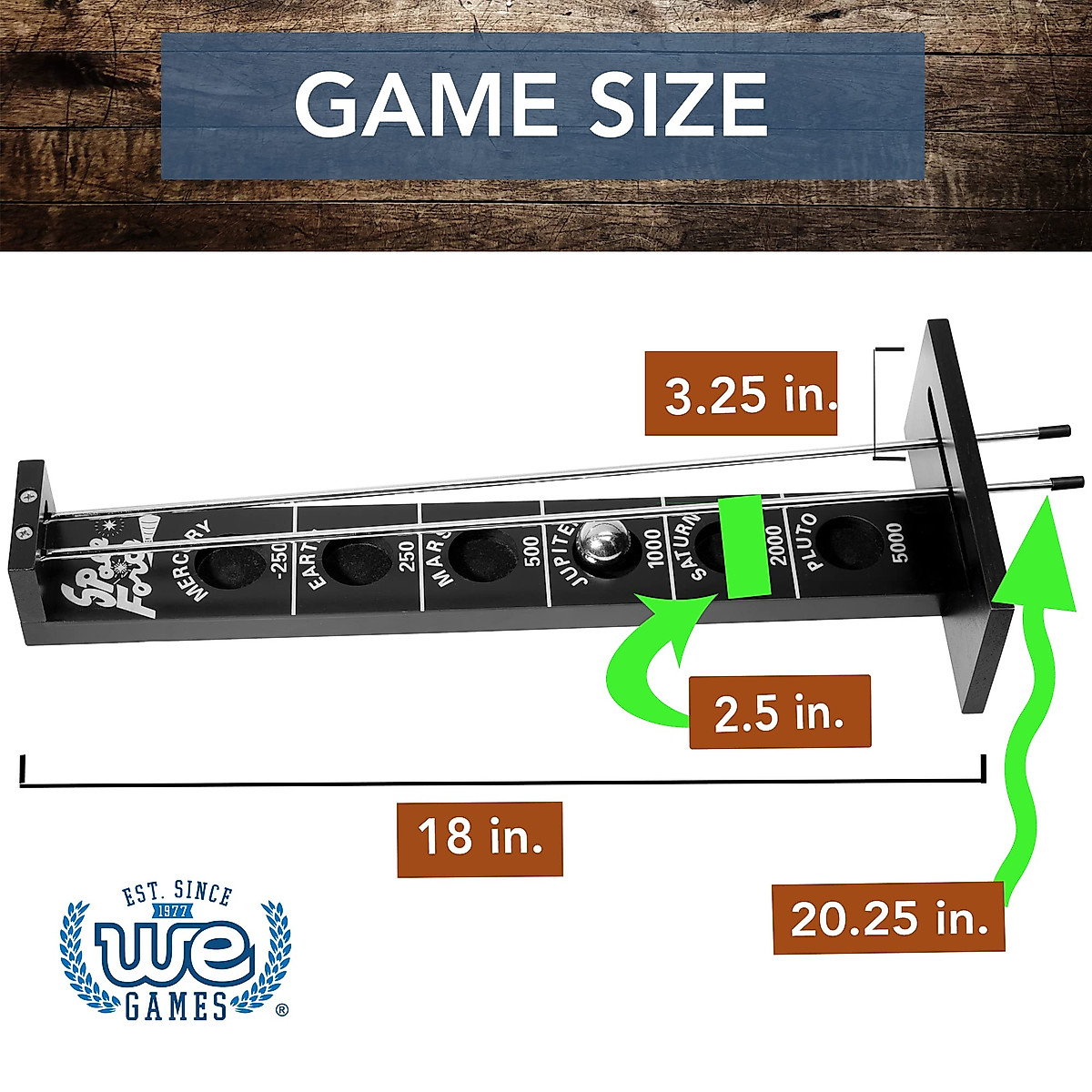 WE Games Shoot The Moon Game, Large 18 inches, Black Stained Solid Wood Board with Metal Ball and Rods, Retro Balancing Game for Family and Bar