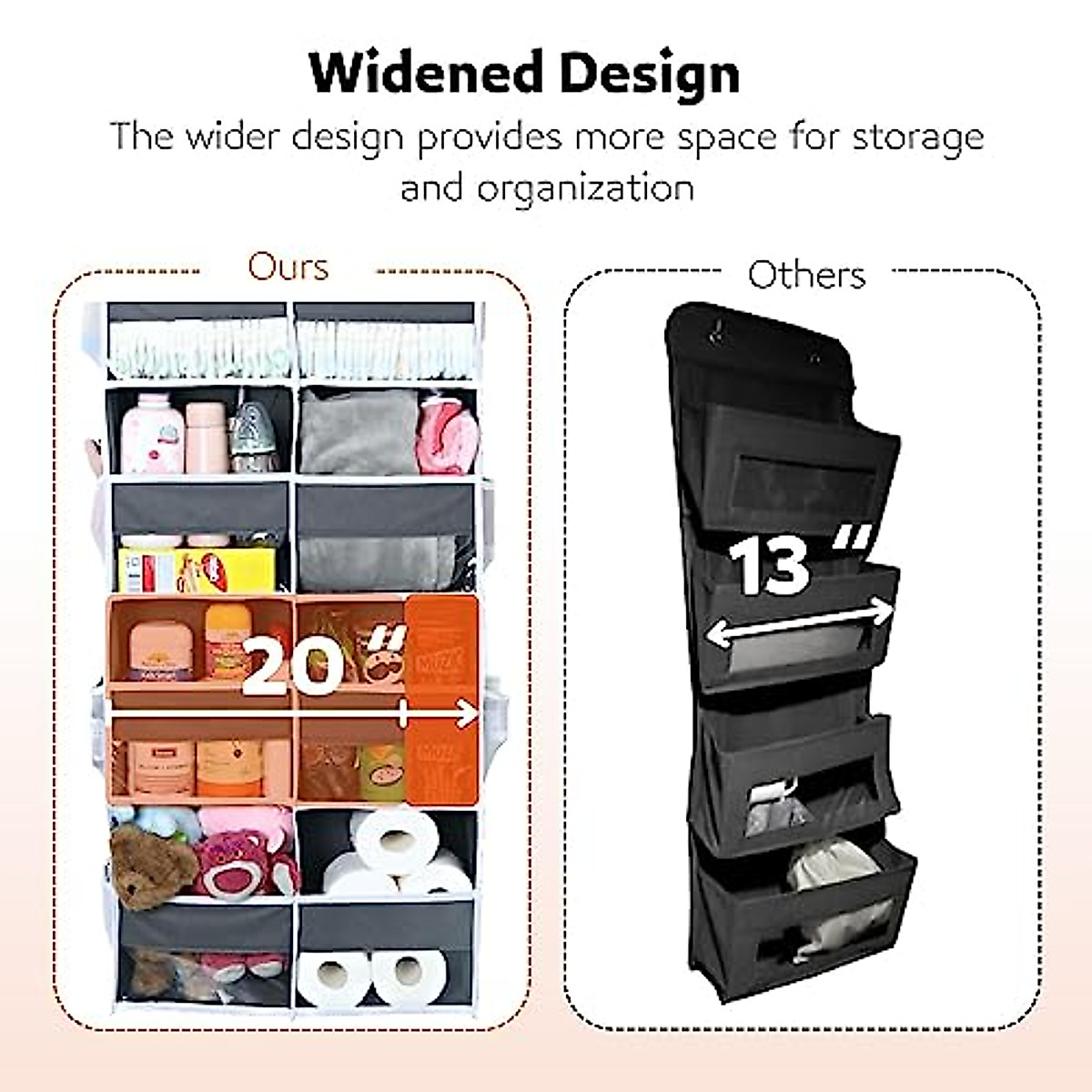 Over Door Organizer, 5-Tier Large Back of Door Closet Organizer with 10 Mesh Side Pockets Pantry Behind Door Storage Shelf with Clear Window for Kitchen Bathroom Bedroom, Toys, Diapers, Shoe