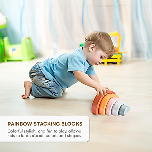 Wooden Rainbow Stacking Toy - Montessori Rainbow Nesting Puzzle - Building Block Stacker Game for Baby, Kids, and Toddler - Educational and Interactive toys - Non-toxic Sensory Learning Gift