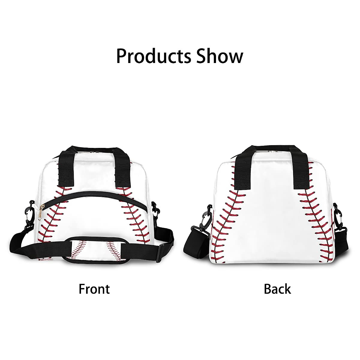 Baseball Lunch Bag for Women Men Insulated Reusable Lunch Box with Adjustable Shoulder Strap Cooler Tote Bag for School Work Picnic Beach Hiking