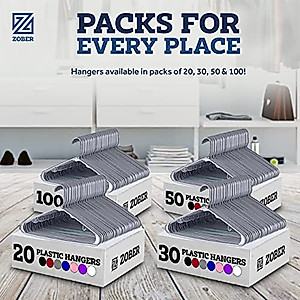 Zober Plastic Hangers 50 Pack - Gray Plastic Hangers - Space Saving Clothes Hangers for Shirts, Pants & for Everyday Use - Clothing Hangers with Hooks