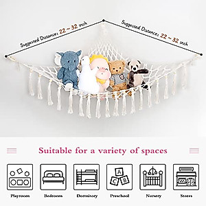 Sideim Stuffed Animal Toy Hammock,Hanging Toy Net Organizer for Stuffed Animal Storage,Corner Animal Net Holder for Bedroom Playroom Nursery Decor
