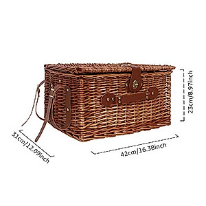 Picnic Basket for 4 with Large Insulated Cooler Compartment Willow Hamper Set Cutlery Service Kits Picnic Kit Gift for Family Camping Outdoor Party