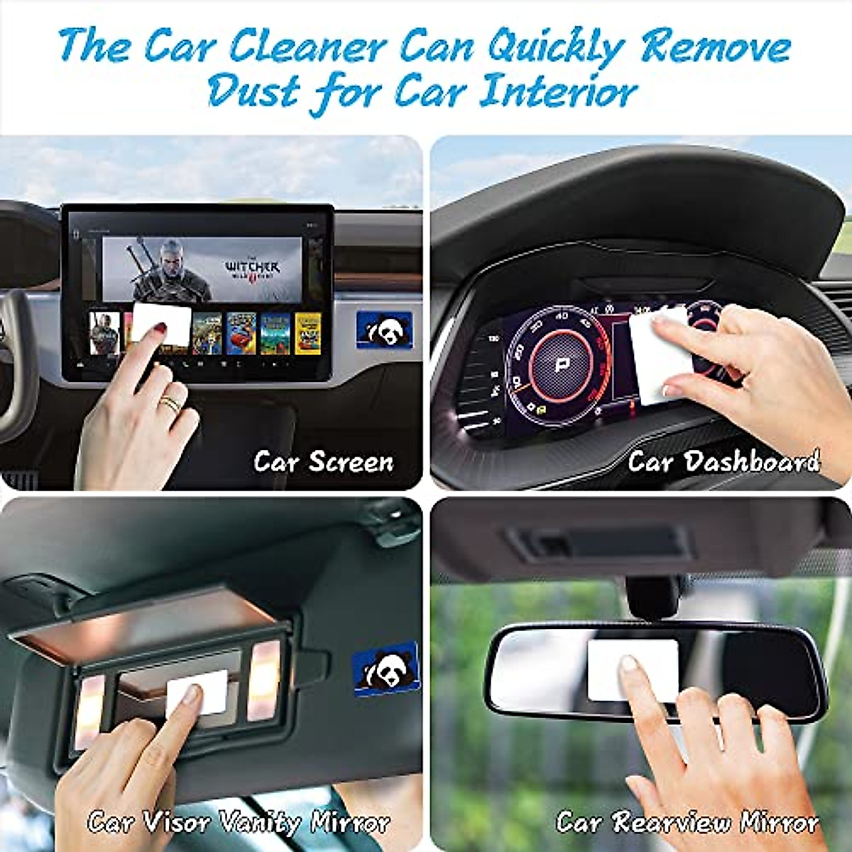 Car Screen Cleaner Wipes, Reusable Car Interior Cleaning Cloth Sticker Assecories for for Display, Sun Visor, Dashboard, Center Control, GPS Dust Detail Removal-Cute Design With Storage Box (10 Pack)