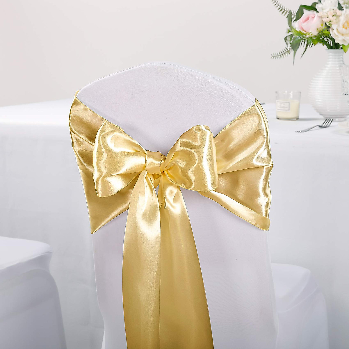 10-Pack Satin Table Runner Light Gold 12 x 108 inches Long, Table Runners for Wedding, Birthday Parties, Banquets Decorations（10 Pack, 12x108 Inch, Light Gold）