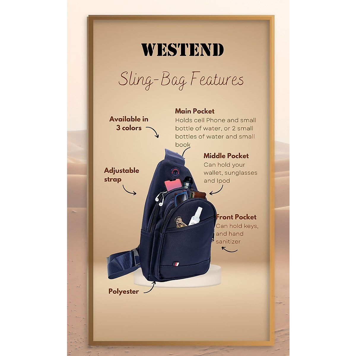 WESTEND Urban Crossbody Slingbag, Travel Daypack for Men and Women, Grey