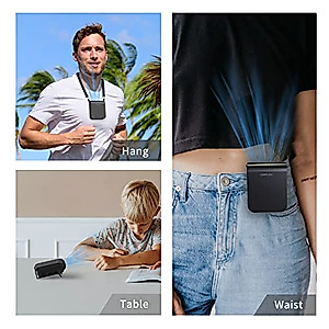 CARRYLOVE Portable Mini Waist Clip on Fan, Personal Necklace Fans, USB Rechargeable Operated, 3 Speeds, Hand Free Belt Fan for Outdoor Working, Climbing, Hiking, Camping, Cycling Fishing (Black)