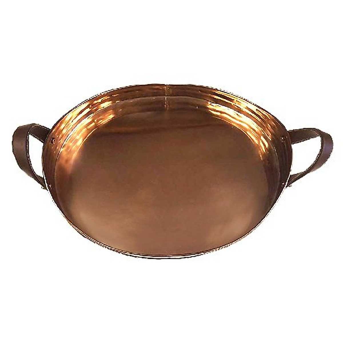 ZUCCOR Large Copper Plated Stainless Steel Serving Tray With Comfortable Faux Leather Handle | Ornate Decorative Tray | Serving Meals, Appetizers & Beverages | Kitchen Countertop - 17" x 13" x 3.5"