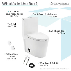 Swiss Madison Well Made Forever SM-1T254 St. Tropez One Piece Toilet, 26.6 x 15 x 31 inches, Glossy White