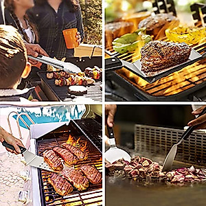 Leonyo 17 PCS Griddle Accessories, Stainless Steel BBQ Grill Accessories Tools with Hamburger Spatula Basting Cover Scraper Tongs, Metal Spatula Set for Outdoor Cast Iron Flat Top Teppanyaki Hibachi