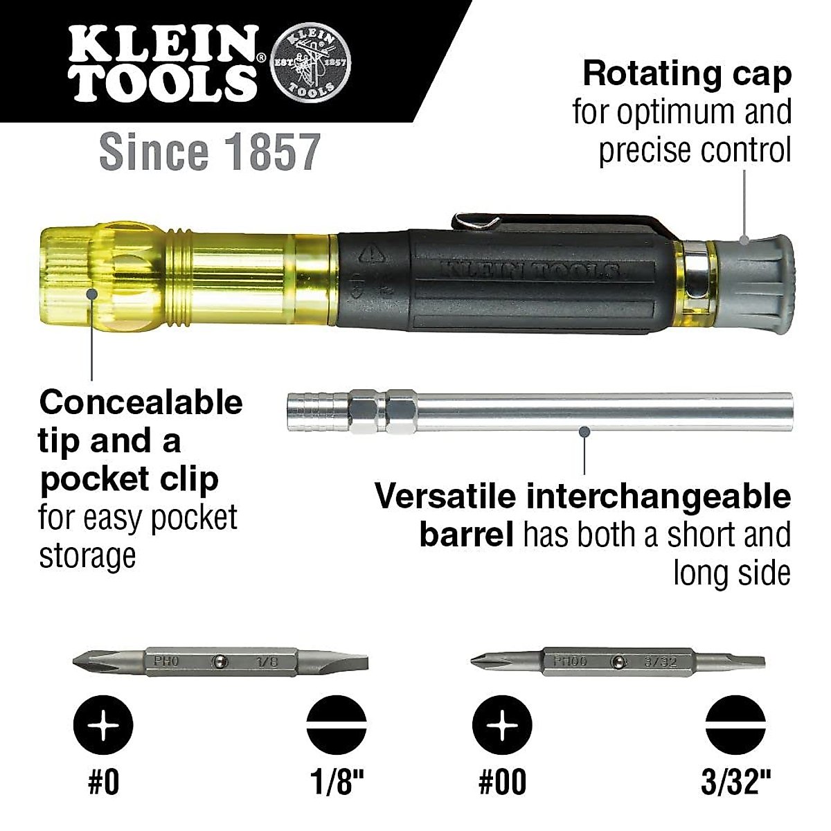 Klein Tools 2-in-1 Precision Screwdriver Set with Insulated Phillips and Slotted Bits + 4-in-1 Electronics Pocket Screwdriver