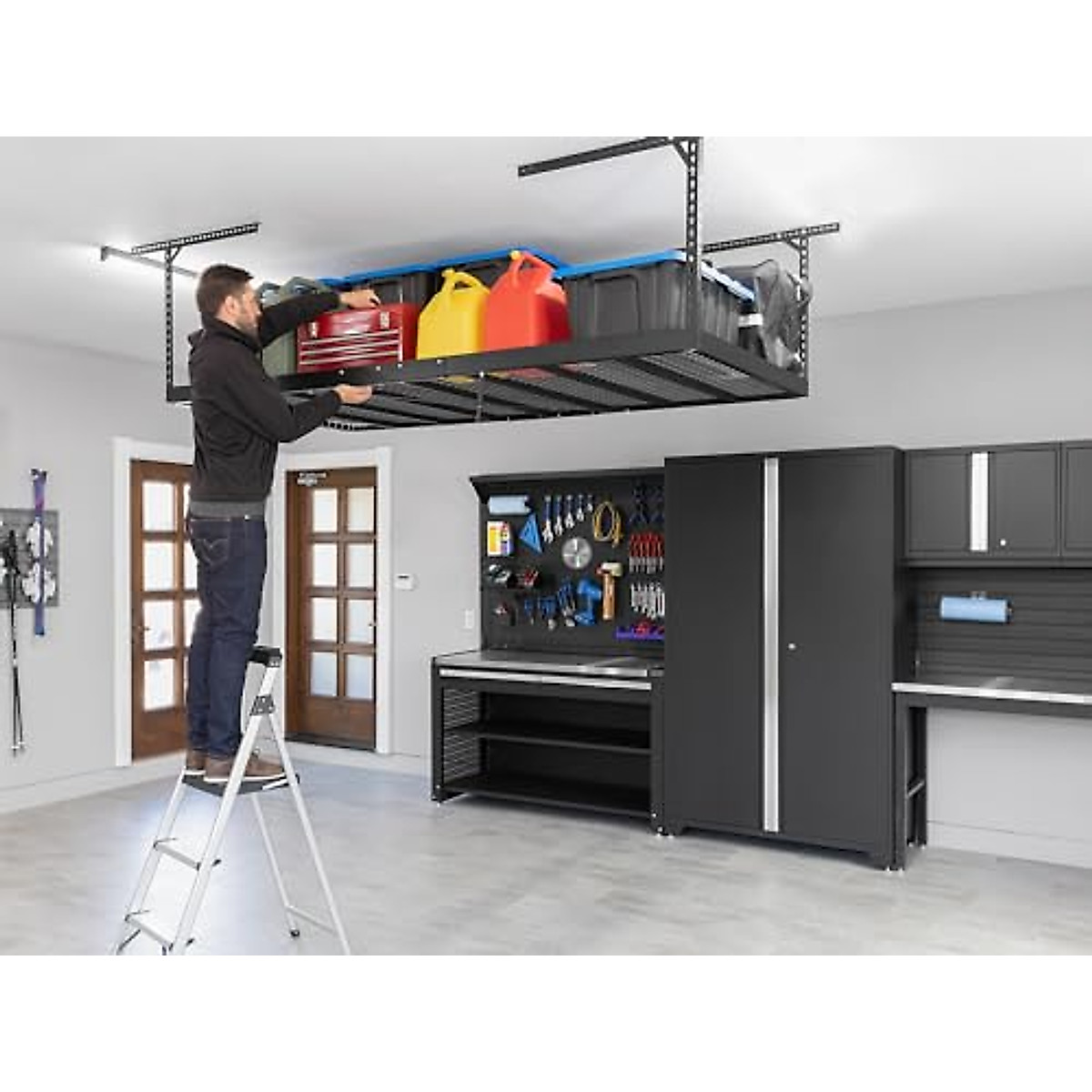 NewAge Products 4 ft. x 8 ft. VersaRac Pro Adjustable Overhead Garage Storage Rack, Heavy Duty Steel Garage Storage Organization, Ceiling Storage Racks, 800lbs Weight Capacity, (Black), 41200