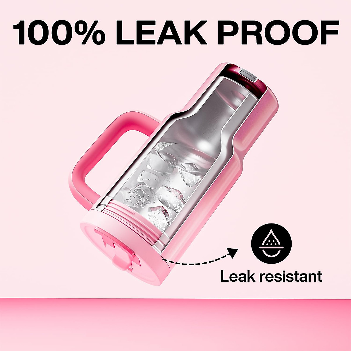 ENCOOL 32 oz Tumbler with Handle and Flip Straw, 100% Resistant Tumbler with Lid and Straw, Insulated Stainless Steel Travel Coffee Mug, Keeps Cold for 24 Hours, Cup Holder Friendly (Flamingo)