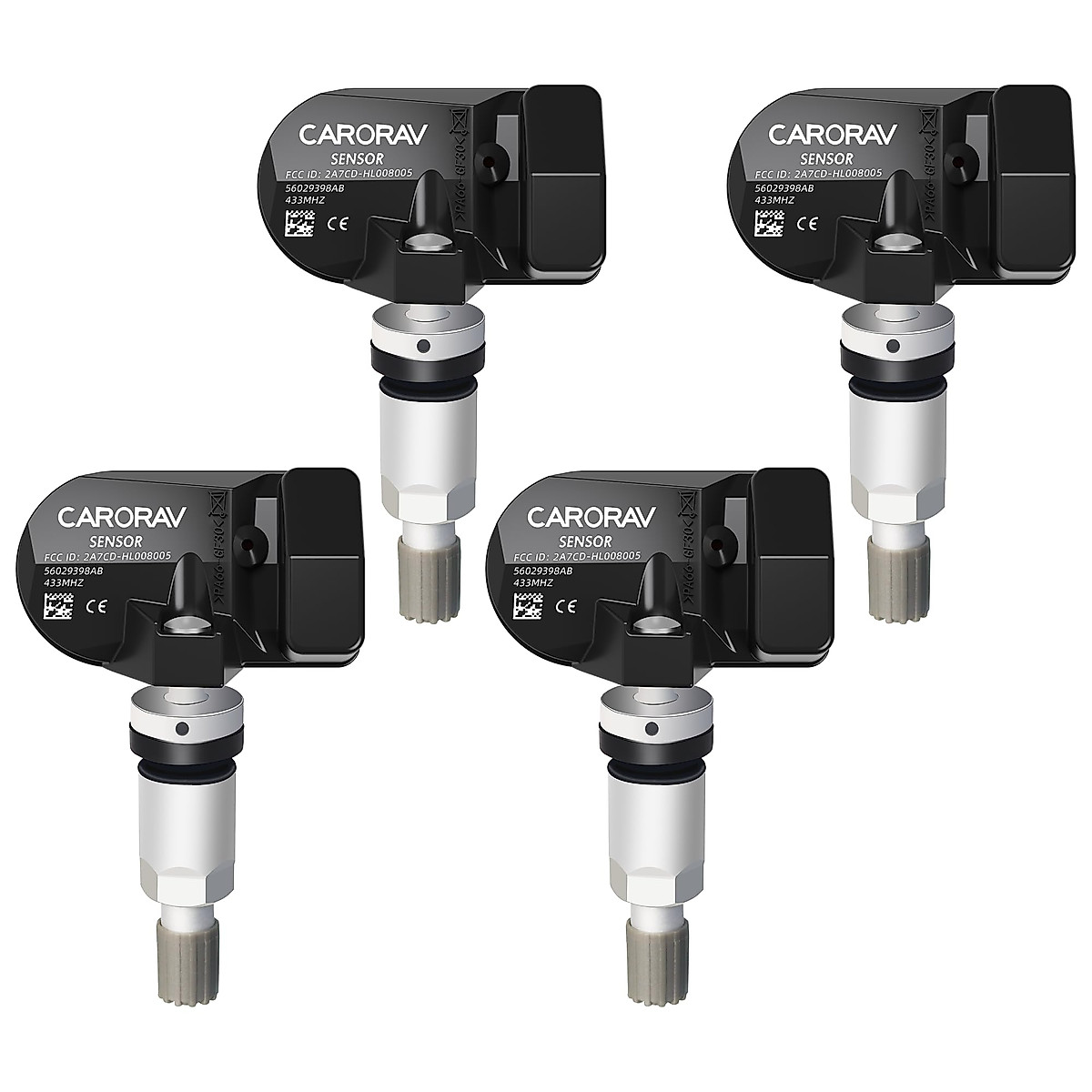 CARORAV TPMS Sensor, 4-Pack Tire Pressure Sensor Replacement for Chrysler Jeep Dodge Ram, 433MHz OE Replaces#56029398AB 68142397AA 68241067AA 68241067AB