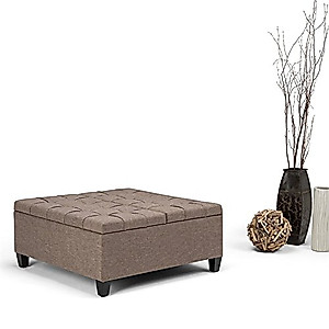 Atlin Designs 36" Square Coffee Table, Lift Top Storage Ottoman for Living Room, Footrest Stool in Upholstered Tufted Linen Fabric in Fawn Brown
