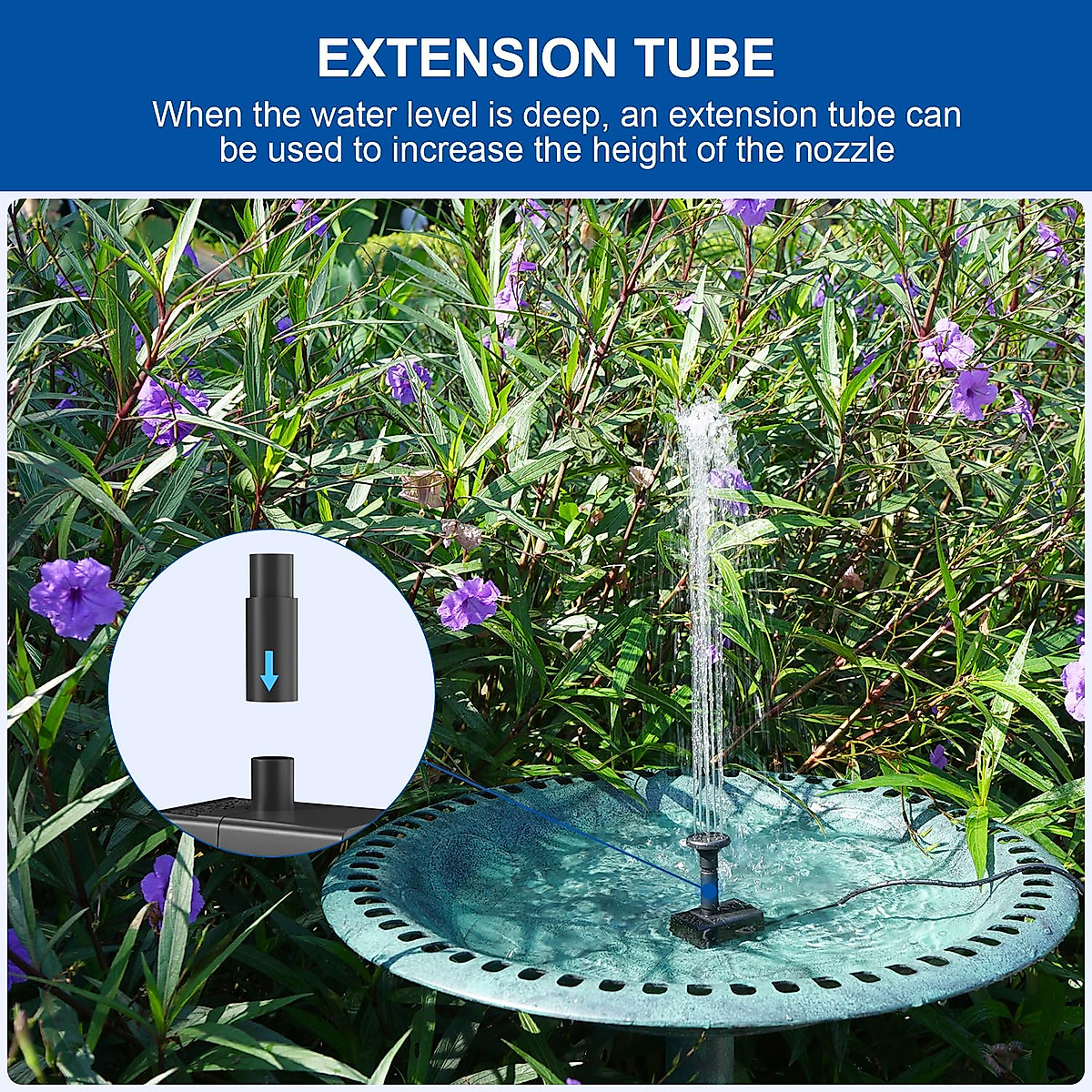 SZMP Solar Fountain Kit for Bird Bath, 9.84 Power Cord Glass Panel Solar Bird Bath Fountains No Battery 9 Nozzles, Solar Water Fountain for Outdoor Patio Garden Décor