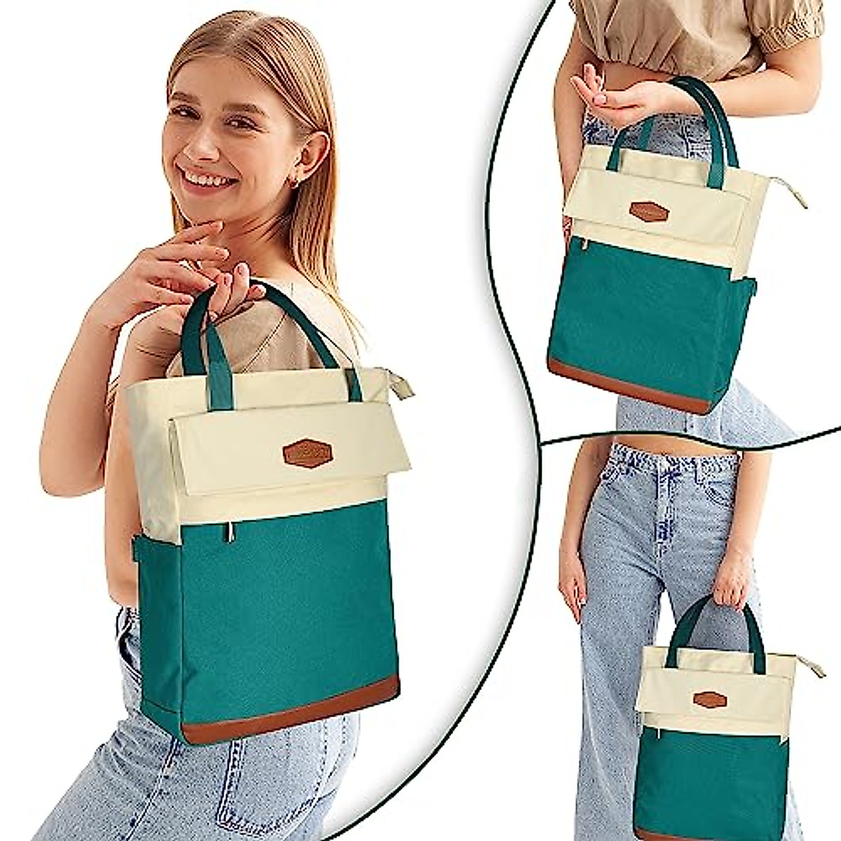 Women Backpack With Laptop Compartments & Tote Bag, 15.6Inch Waterproof Canvas Laptop Bookbag with Top Wide Open, Teacher/Nurse Computer Backpack Purse, College Work Travel Rucksack for Daily use