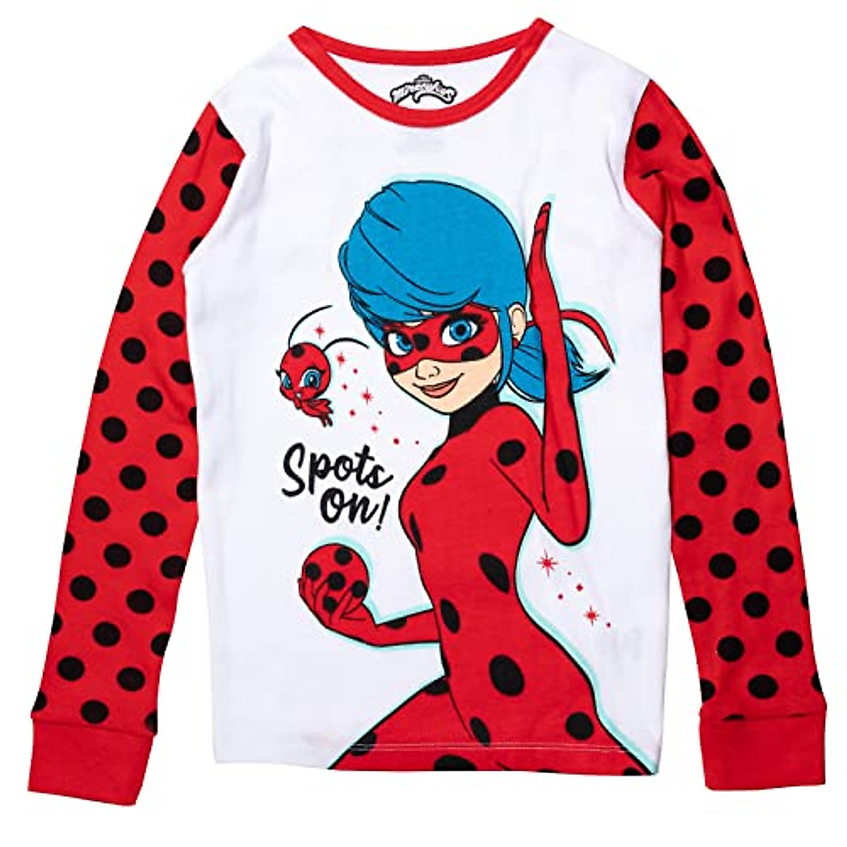 Miraculous Ladybug Little Girls Pajama Shirt and Pants Sleep Set Red/White 7-8
