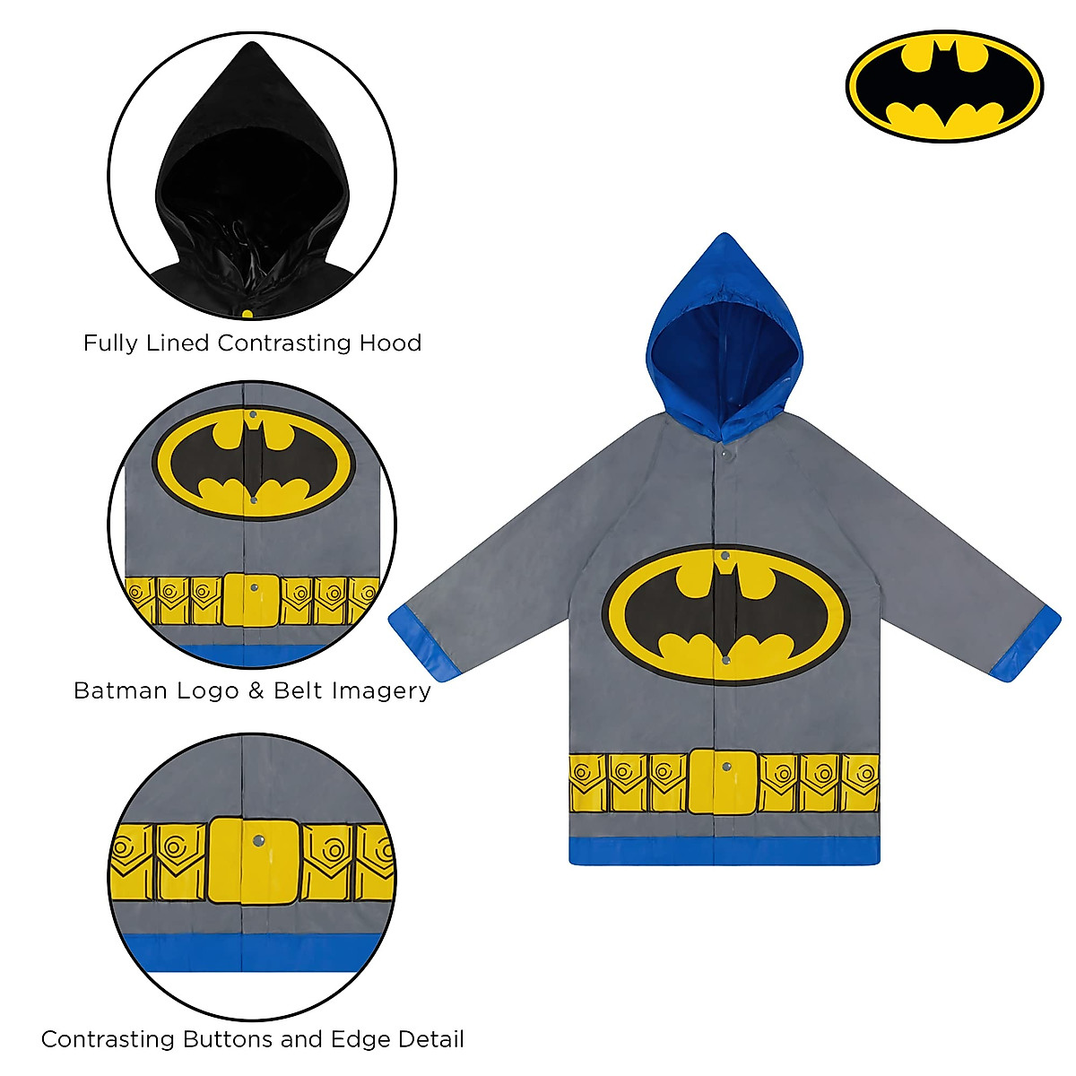 DC Comics Boys Umbrella And Poncho Raincoat Set, Batman Boys Rain Wear For Toddler Ages 2-4 Or Kids Ages 4-7