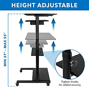 Mount-It! Mobile Standing Desk with Retractable Keyboard Platform | Height Adjustable Stand Up Computer Workstation | Locking Wheels, 99 Lbs Capacity