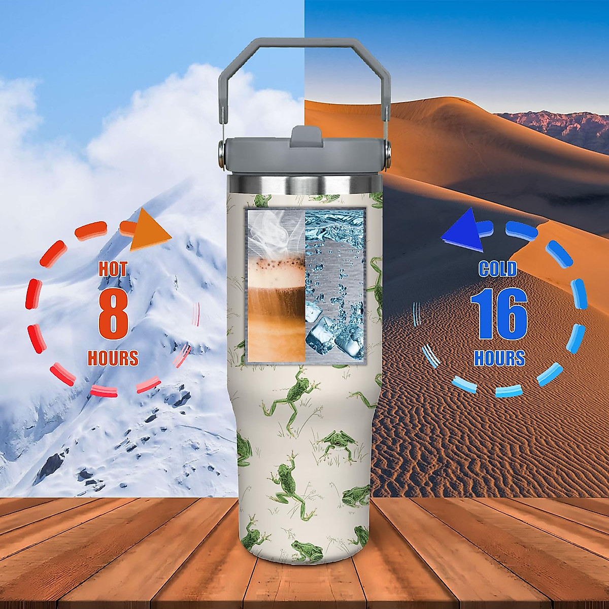 ysnifeiw 30oz Frog Tumbler with Handle and Straw, Stainless Steel Insulated Frog Cup with Top Handle and Lid, Frog Coofee Mug Gifts for Women Men