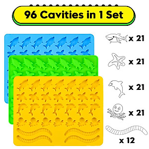 Gummy Molds Hard Candy Molds - Candy Molds Silicone Including Worms, Starfishs, Dolphins, Octopus, Sharks Sea Mold BPA Free, Pinch Test Approved Pack of 3 Ocean Molds