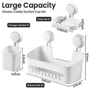 2 Sets Shower Caddy Suction Cup with Soap Dish and Toothbrush Holder One Second Installation No Drilling Suction Shower Shelf Removable Suction Shower Organizer for Bathroom Kitchen