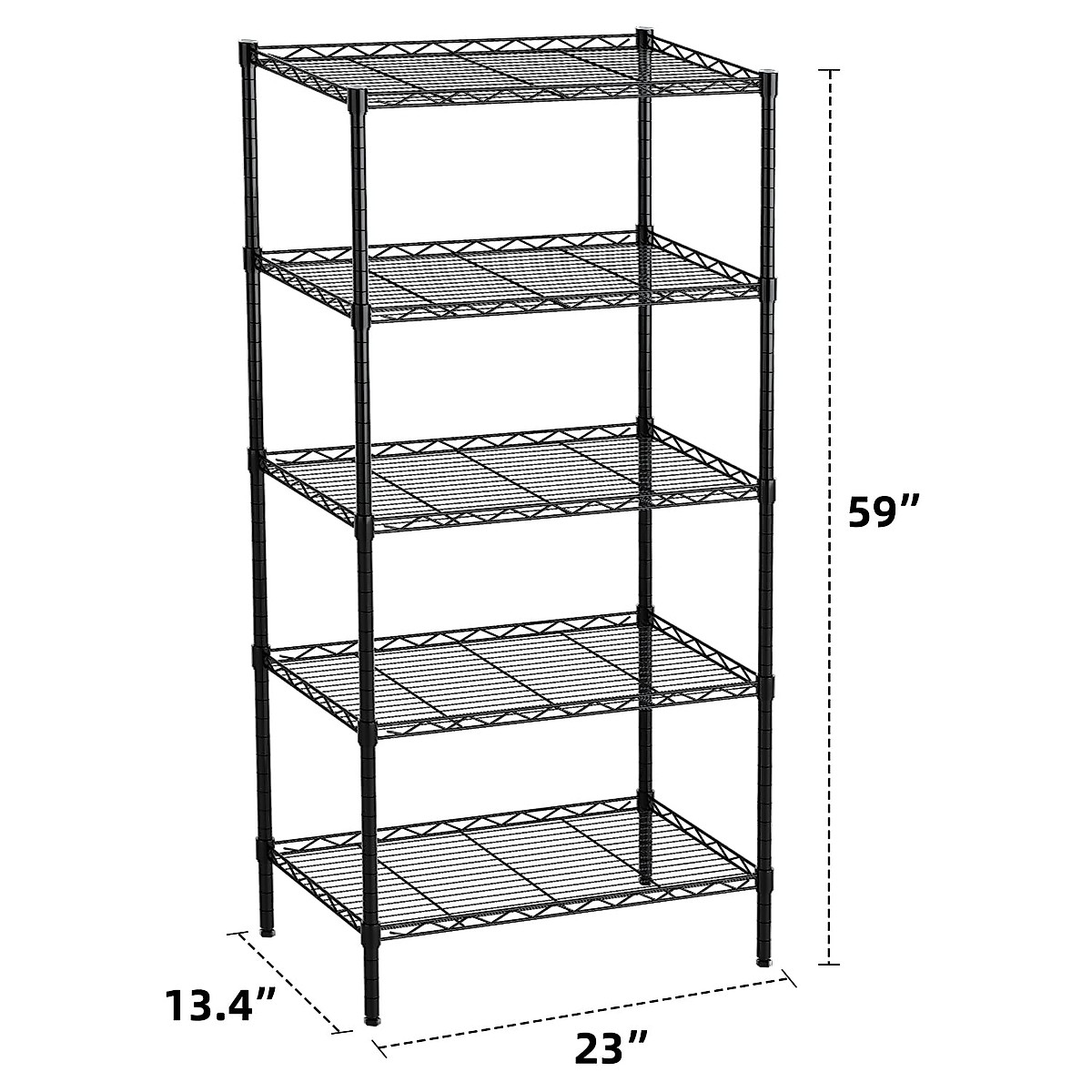 Txxplv 5-Tier Storage Shelves Wire Shelving Unit Adjustable Metal Shelf Organizer Unit for Kitchen Laundry Garage (Black)