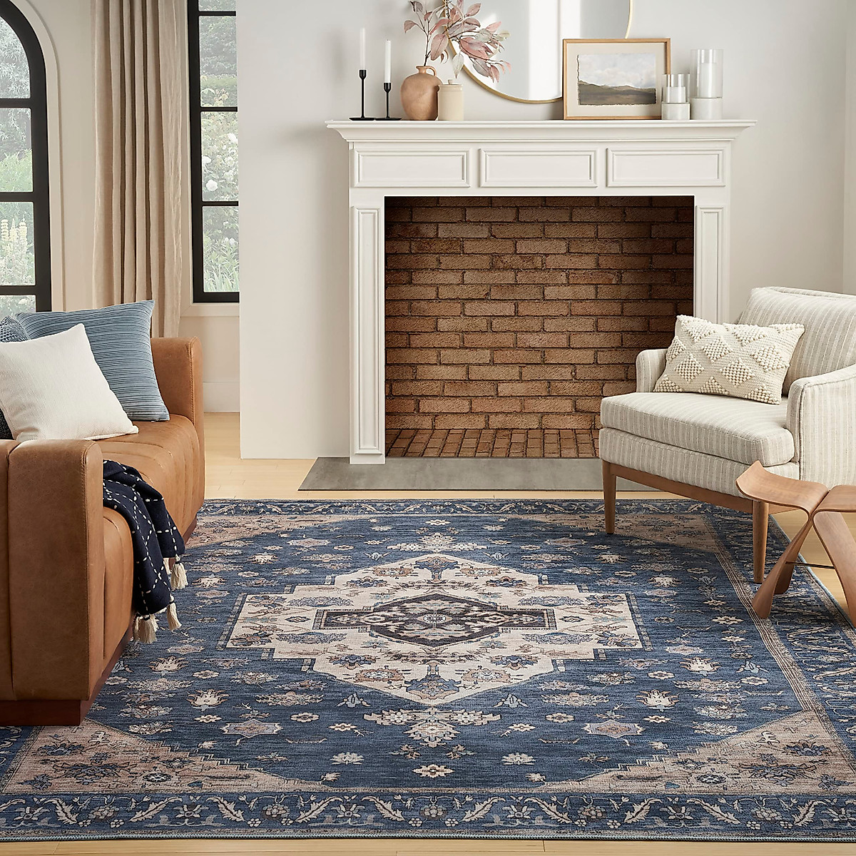 Nourison Brilliance Machine Washable Traditional Denim 7'10" x 9'10" Area -Rug, Easy -Cleaning, Non Shedding, Bed Room, Living Room, Dining Room, Kitchen (8x10)