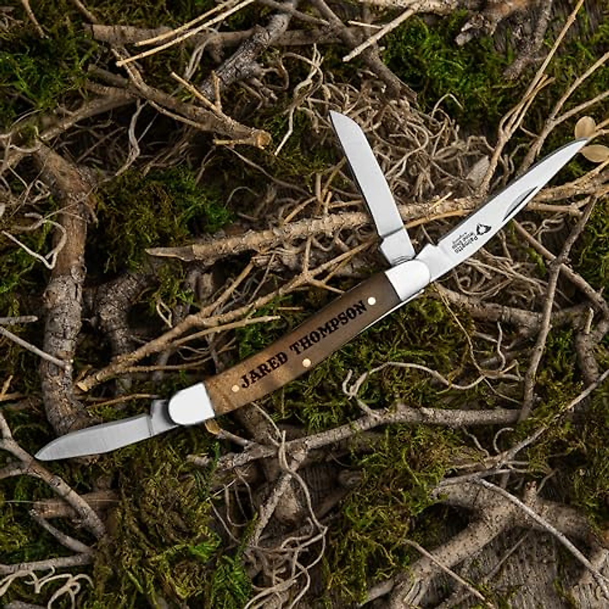 Stockman Pocket Knife with Personalized Laser Engraved Wood Handle, Three Blades, Valentines Day Gifts, Father's Day Gifts