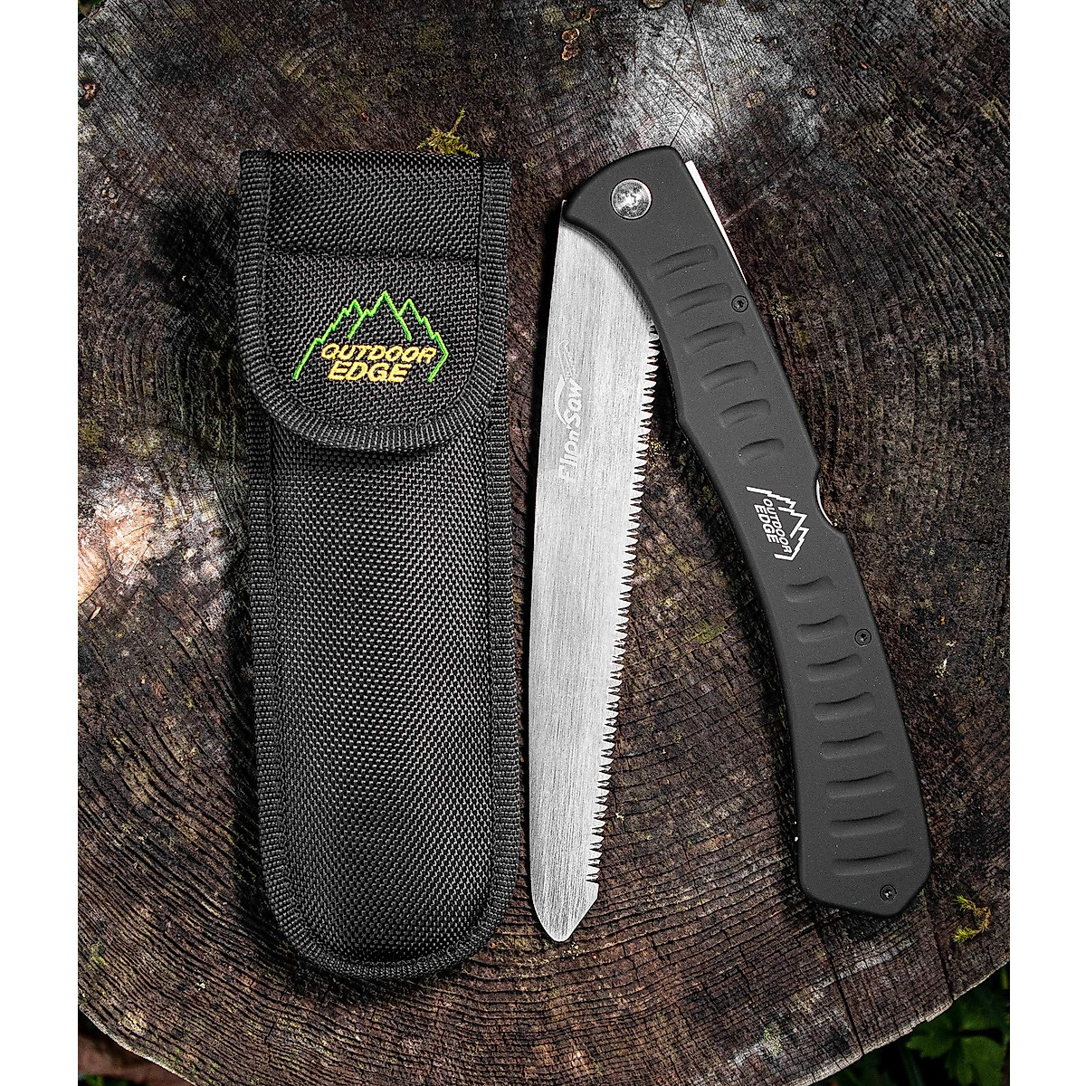 Outdoor Edge 7.0" Flip N' Saw - Lightweight Folding Aluminum Handle Outdoor-Hunting Saw with 65Mn Spring Steel Blade and Triple Ground Saw Teeth for Tough Bone and Wood with Black Nylon Sheath