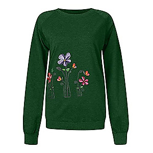 raillery Womens Fashion Solid Color Print SweaterLong Sleeve O Neck Blouse Loose Casual Tunic Tops