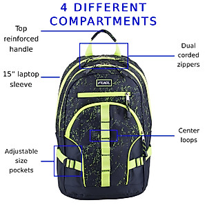 FUEL Dynamo Active Backpack, Fits Most Laptops up to 15", Front Access Pockets, Padded Lumbar, Comfortable, Adjustable Straps - Navy Galaxy
