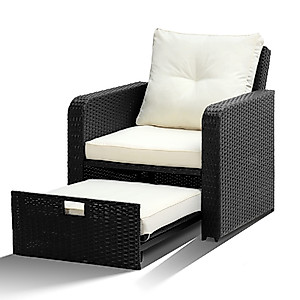 Wicker Outdoor Patio Sofa Chair: Rattan Convertible Patio Furniture Sets with Waterproof Thick Cushion Outdoor Furniture Set Comfortable Easy Assemble Patio Chairs for Outdoor Backyard