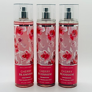 Lot of 3 Bath & Body Works Cherry Blossom Fine Fragrance Mist 8 Fl Oz Each (Cherry Blossom)