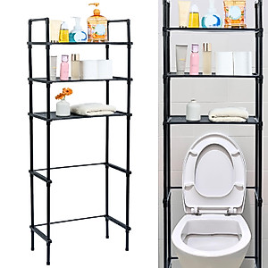 Over The Toilet Storage Shelf, 3-Tier Storage Cabinet Over Toilet, Above Toilet Storage Rack,Behind Toilet Shelf,Bathroom Organizer Freestanding Toilet Shelf Space Saver for Home Bathroom (Black)