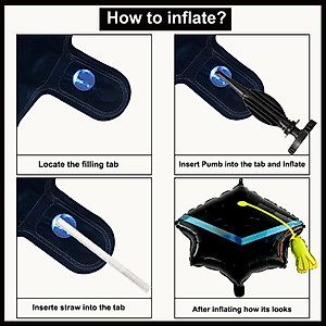 4 Pieces 22 Inches Black Graduation Cap Balloons, Large Academic Cap Shaped Mylar Foil Balloons with Tassel Design, Grad Hat for Class of 2024 Graduation Ceremony or Party Decorations