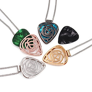PICKRING Rose Shaped Guitar Pick Holder Necklace (SILVER)