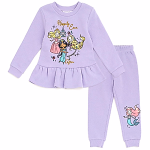 Disney Princess Rapunzel Jasmine Aurora Toddler Girls Fleece Sweatshirt and Pants Set Purple 5T