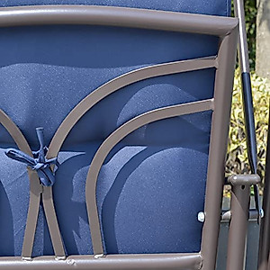 Outsunny 2 Seater Swing Chair, Garden Loveseat Swing Bench with Adjustable Canopy, Soft Cushions, Throw Pillows and Tray for Patio, Yard, Dark Blue