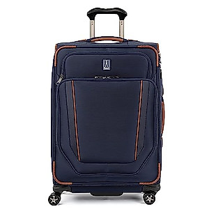 Travelpro Crew Versapack Softside Expandable 8 Spinner Wheel Luggage, USB Port, Men and Women, Patriot Blue, Checked Medium 25-Inch