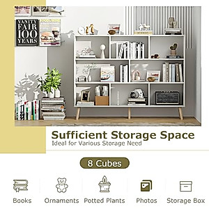 DIFY Wooden Bookcase 8 Cube Open Bookcase with Legs, 55.1" Display Bookshelves Storage Organizer Shelf for Living Room, Home Office and Bedroom, White