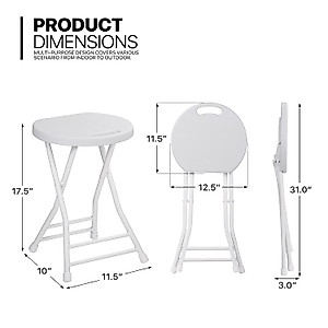 MoNiBloom 18 Inch Set of 6 Plastic Foldable Round Stools for Adults Small Lightweight Chairs for Dorm, Kitchen, Vanity and Outdoor use, 230 lbs Capacity, White
