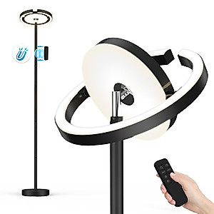 FIMEI Floor Lamp, LED Modern Floor Lamps Eye-Protecting Stepless Dimming and 3 Color Temperatures, Bright Standing Pole Light with Double Control System for Home and Office, Single Opening Design