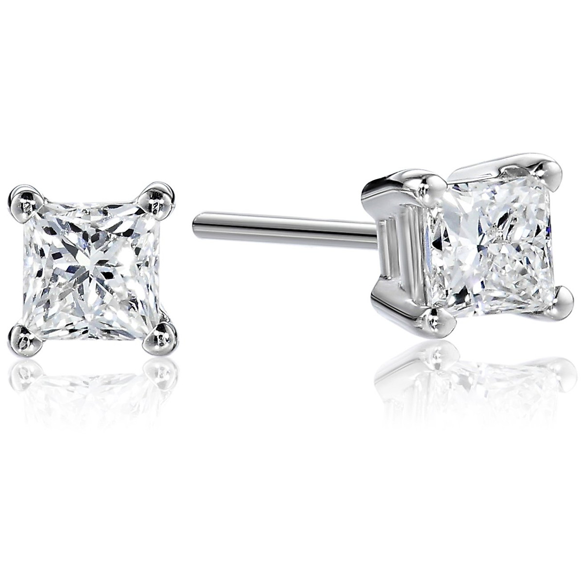 Amazon Collection IGI Certified Platinum Princess Diamond Stud Earrings (1/2 cttw, G-H Color, VS2 Clarity)