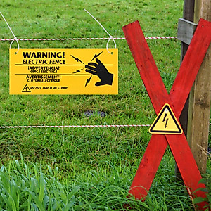 6 Pieces Electric Fence Warning Signs with 12 Pieces Zip Ties 10 x 4 Inch Yellow Caution Electric Signs, Plastic Fence Safe Caution Warning Sign for Farm Home Electric Safety Distance