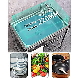 Laundry Sink Stainless Steel Outdoor Sink for Washing, Utility Single Bowl Sink, Commercial Kitchen Prep with Faucet and Drainboard, for Backyard Garage Camping Portable Handwashing Station (Size : 5